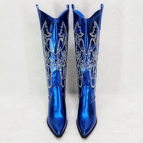Mata Shoes | Shoes | Razzle Metallic Blue Country Western Cowgirl Knee ...